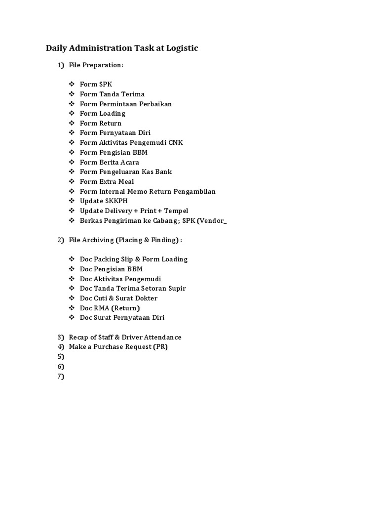 Daily Administration Task at Logistic | PDF | Business | Law