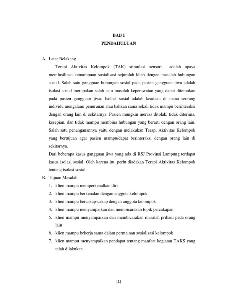 Indikasi Dan Kontra Indikasi Terapi Aktivitas Kelompok | PDF