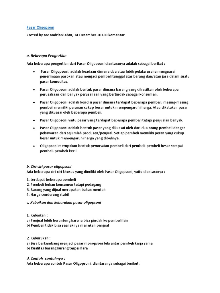 Pasar Oligopsoni | PDF