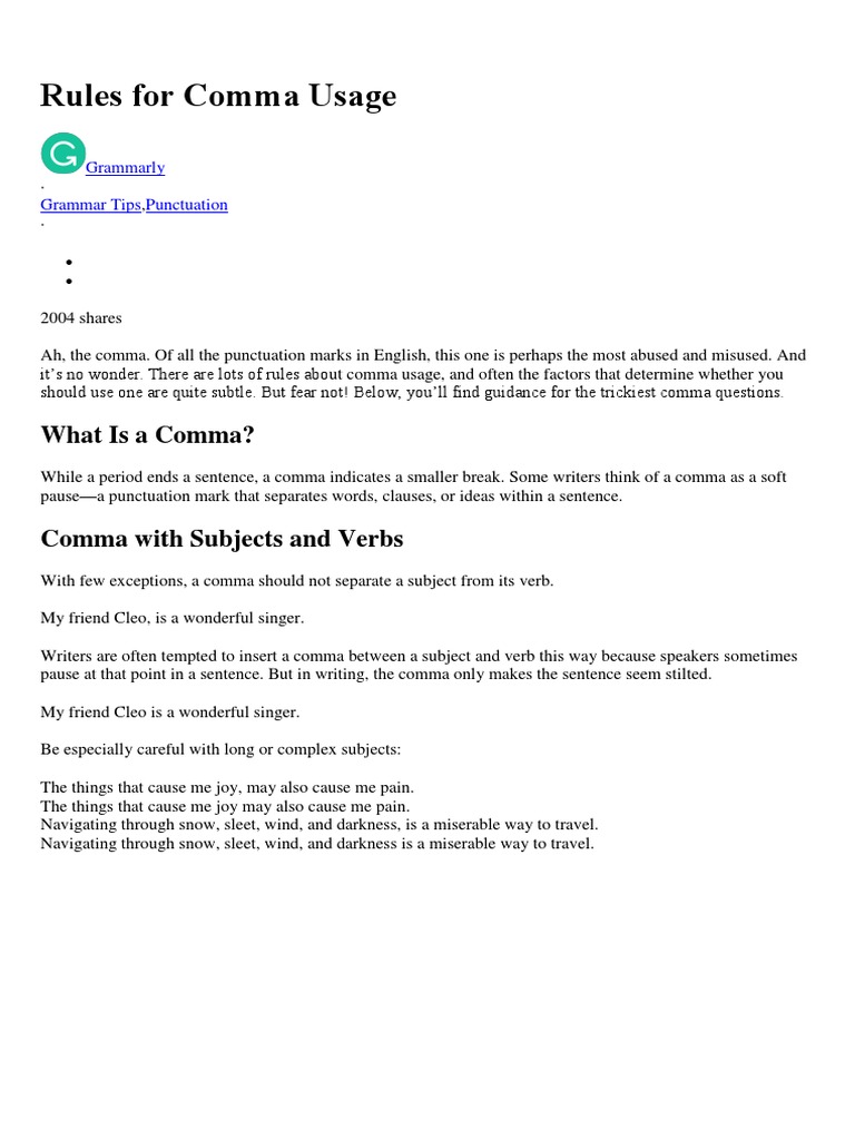 Rules For Comma Usage | PDF | Comma | Linguistic Morphology