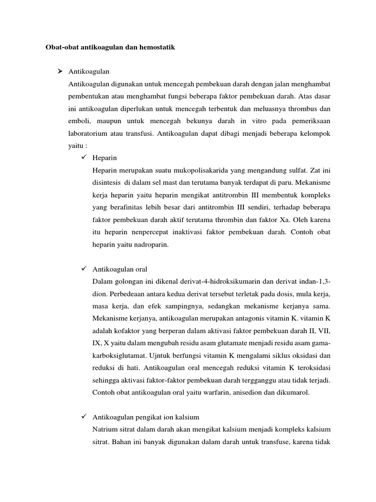 Antikoagulan dan Hemostatik: Panduan Lengkap | PDF
