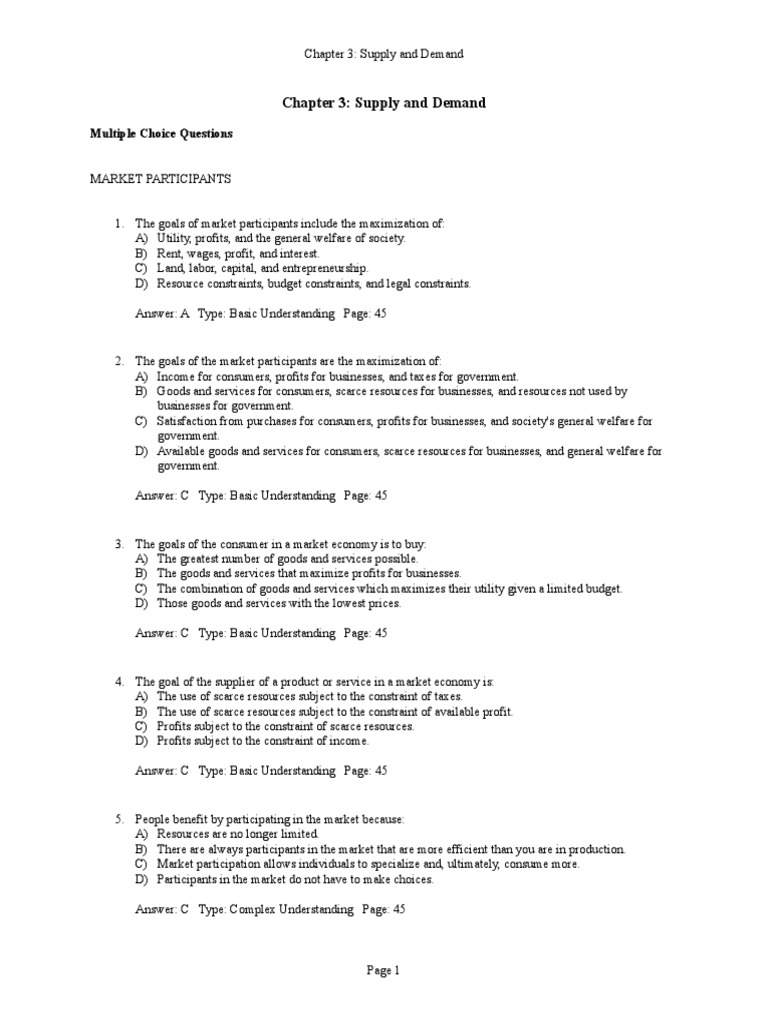 Chapter 3: Supply and Demand: Multiple Choice Questions | PDF | Supply ...