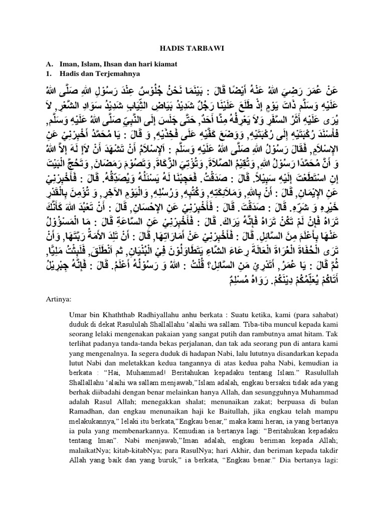 Hadis Tarbawi A. Iman, Islam, Ihsan Dan Hari Kiamat 1. Hadis Dan ...