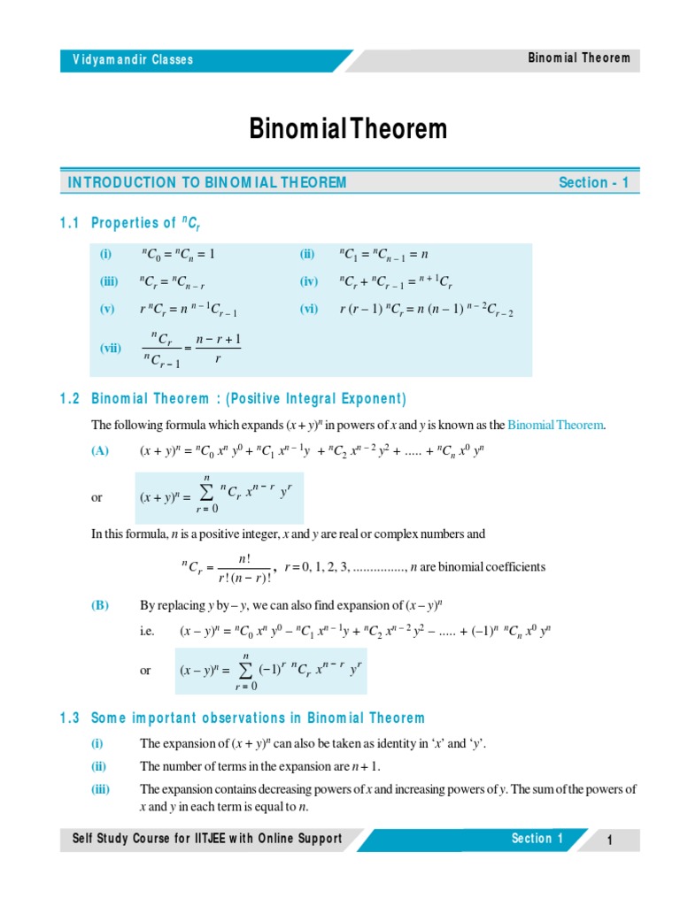 Binomial Theorem | PDF | Exponentiation | Elementary Mathematics