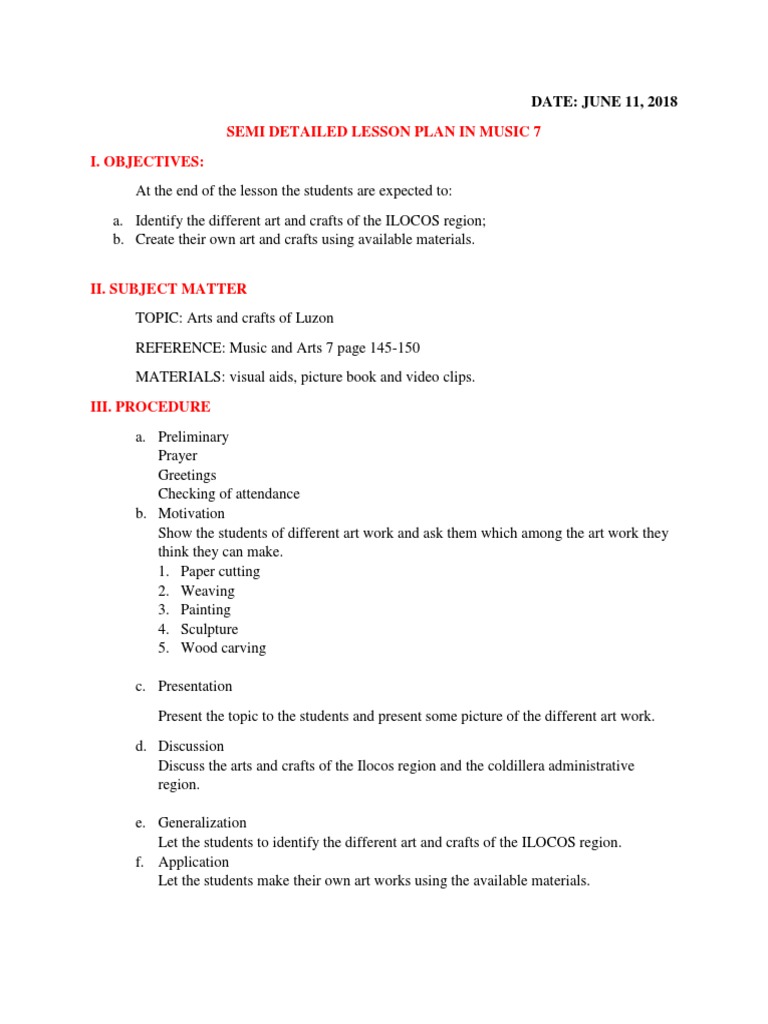 Arts 7 Lesson Plan | PDF