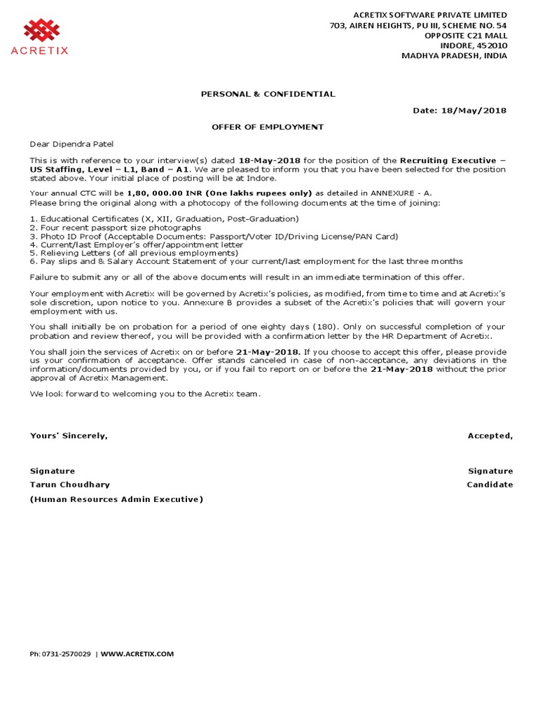 Lancesoft Offer Letter | PDF | Confidentiality | Employment