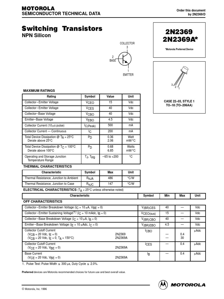 2N2369 | PDF | Bipolar Junction Transistor | Transistor