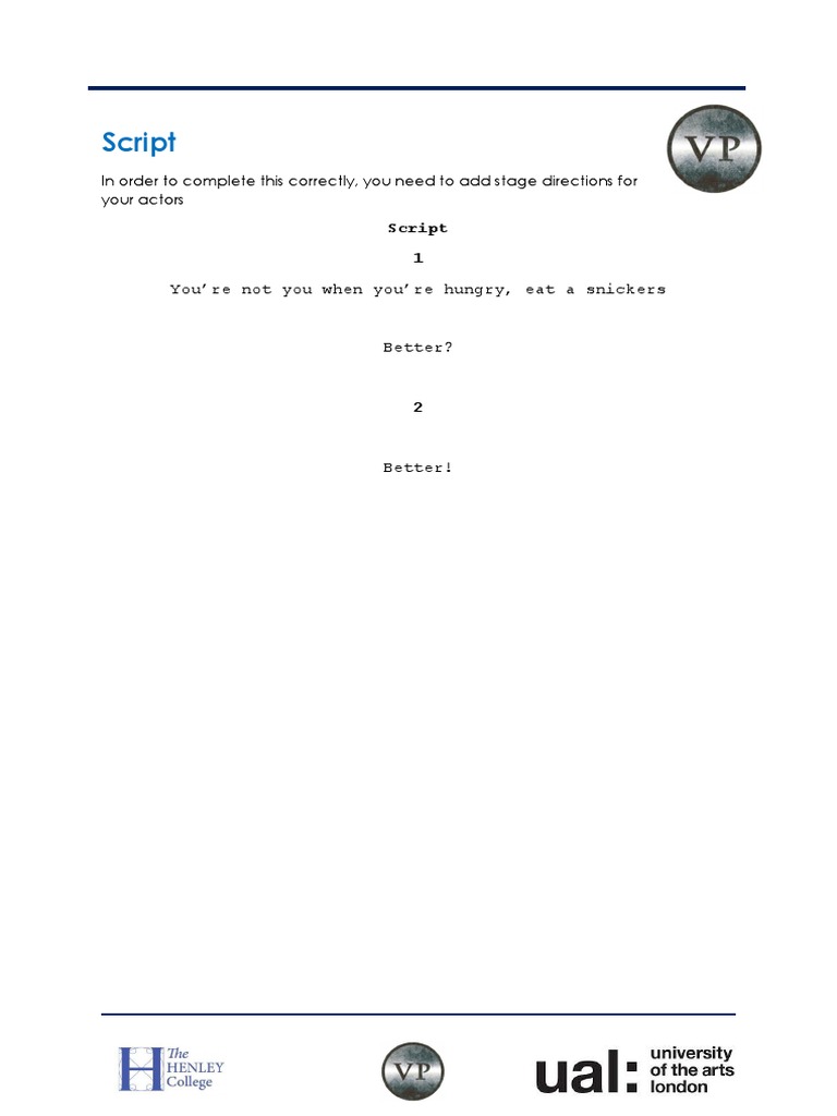 Snickers Ad Script with Directions | PDF