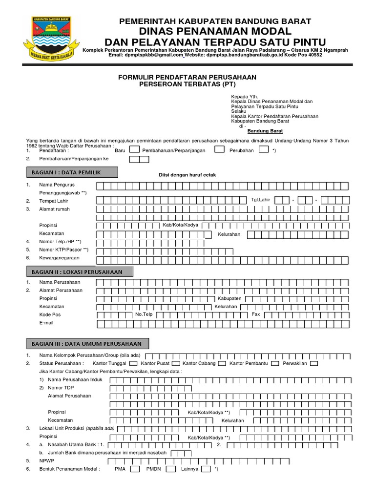 Form Permohonan TDP PT | PDF
