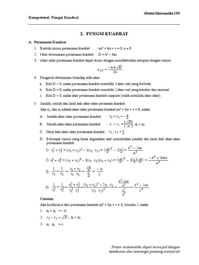 Modul Fungsi Kuadrat | PDF