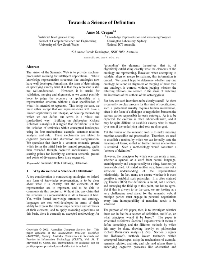 Towards A Science of Definition: Anne M. Cregan | PDF | Perception ...