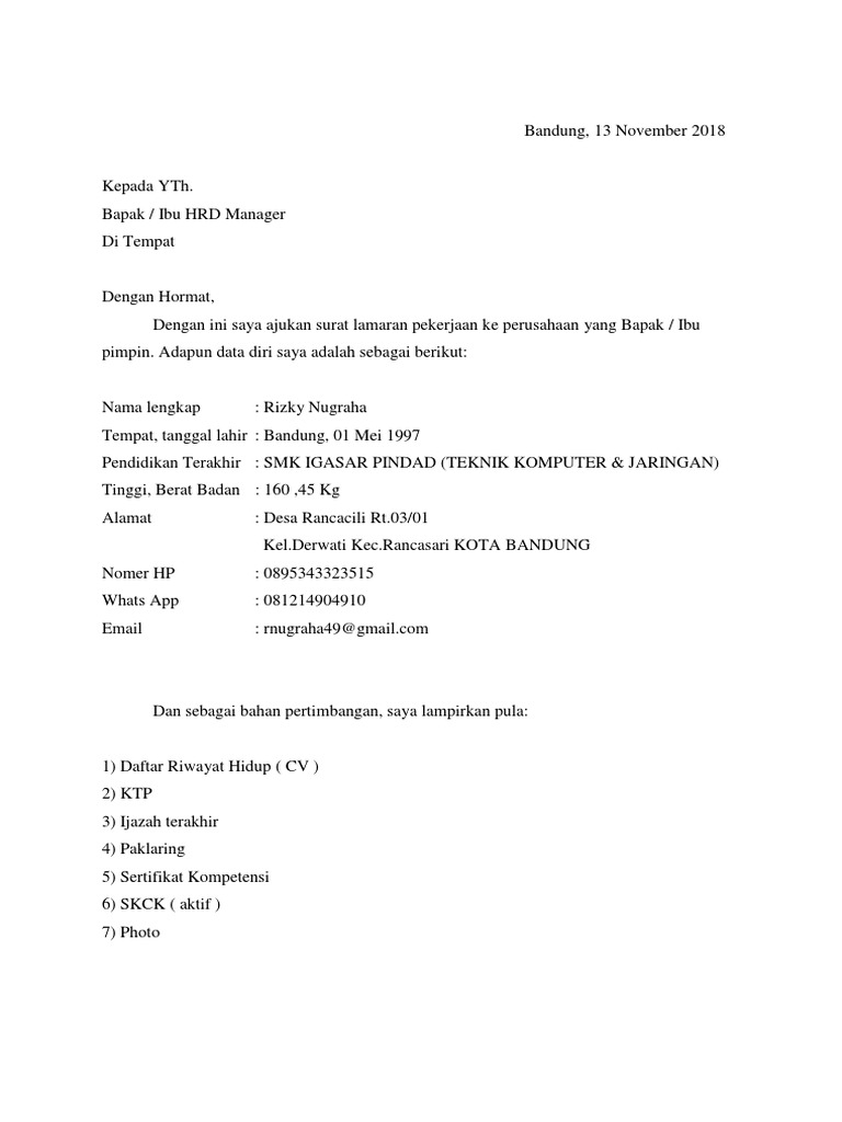 Lamaran Rizky Nugraha | PDF
