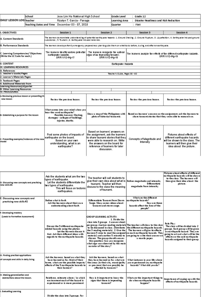 DLL DRRR Week 6 | PDF | Earthquakes | Hazards