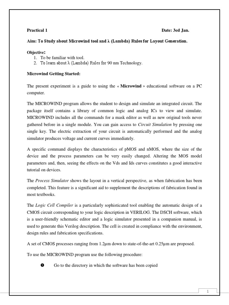 Vlsi Lab Manual-Microwind PDF | PDF | Mosfet | Vhdl
