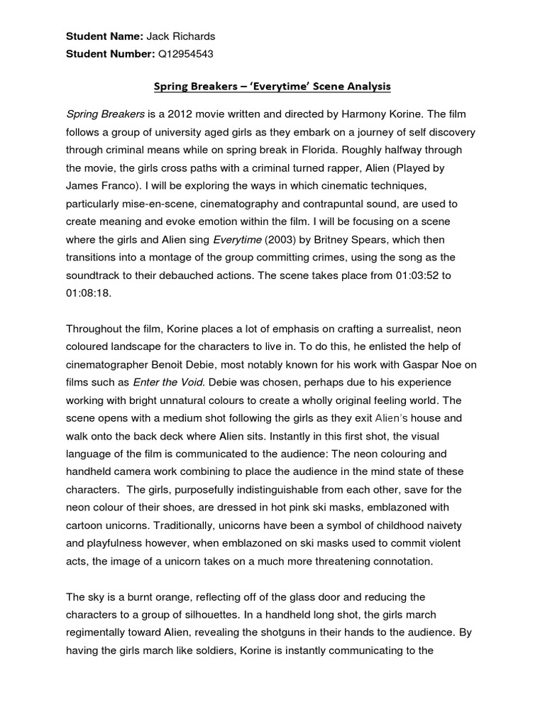 Spring Breakers 'Everytime' Scene Analysis | PDF | Leisure