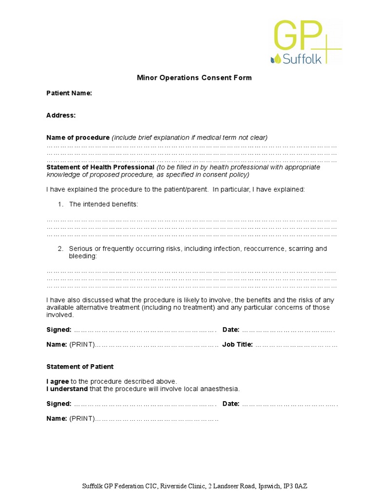 Minor Operations Consent Form GP v1!0!250116 | PDF