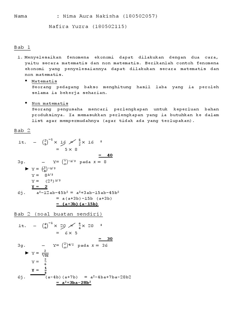 Contoh Soal Matematika Ekonomi Dan Bisnis | PDF