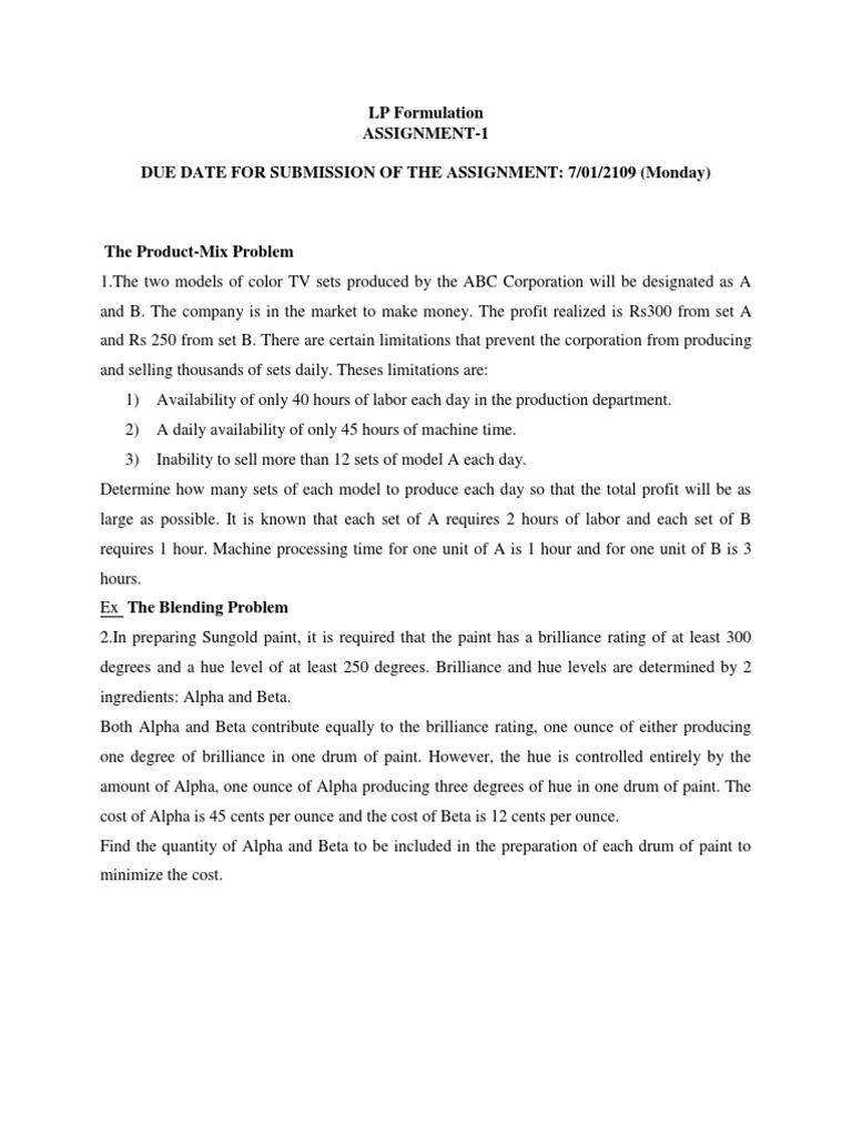 Assignment 1 LP Formulation | PDF | Business | Economies