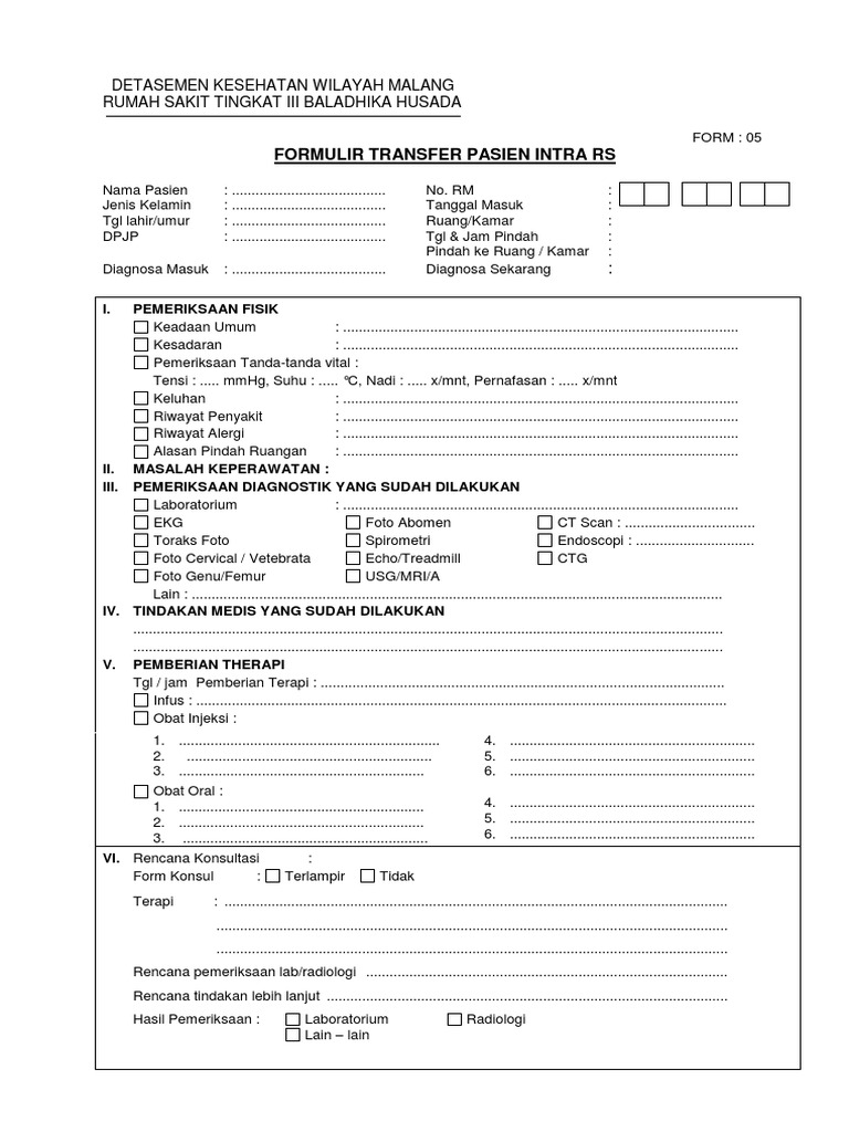 FORM Transfer Pasien Intra RS | PDF