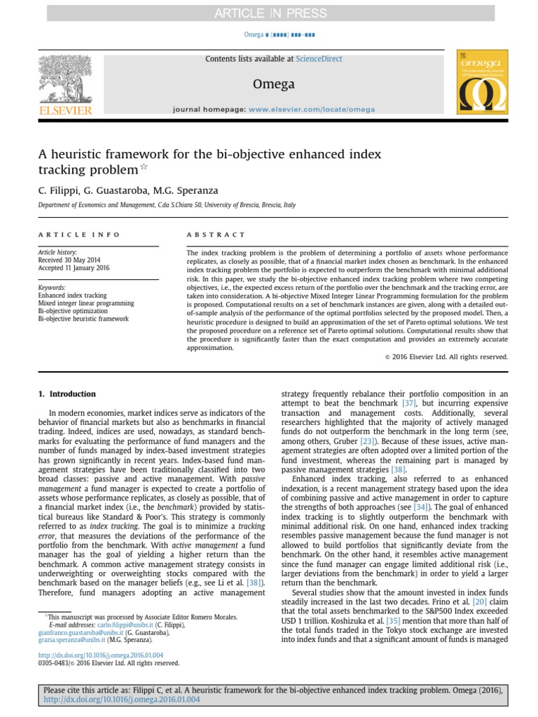 A Heuristic Framework For The Bi Objective Enhanced Index Tracking Problem 2016 Omega | PDF ...