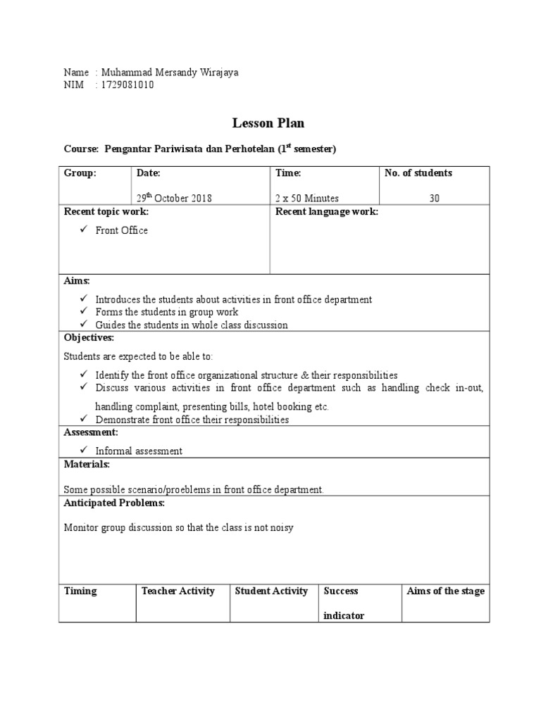 Lesson Plan Muhammad | PDF | Lesson Plan | Behaviorism