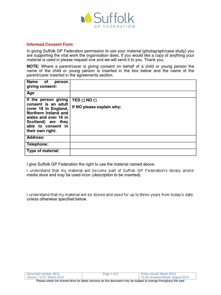 Minor Operations Consent Form GP v1 0 250116 | PDF | Cyberspace ...