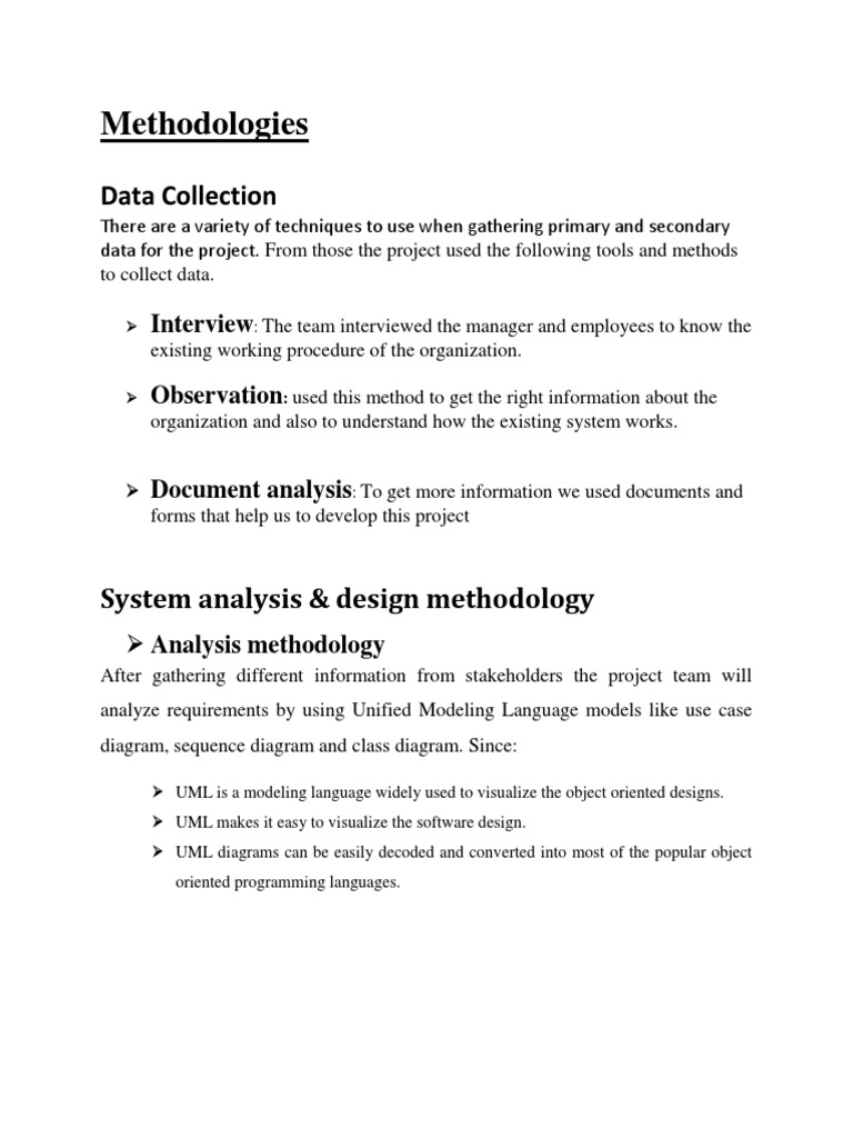 Methodologies: Data Collection | PDF | Unified Modeling Language | Object Oriented Programming
