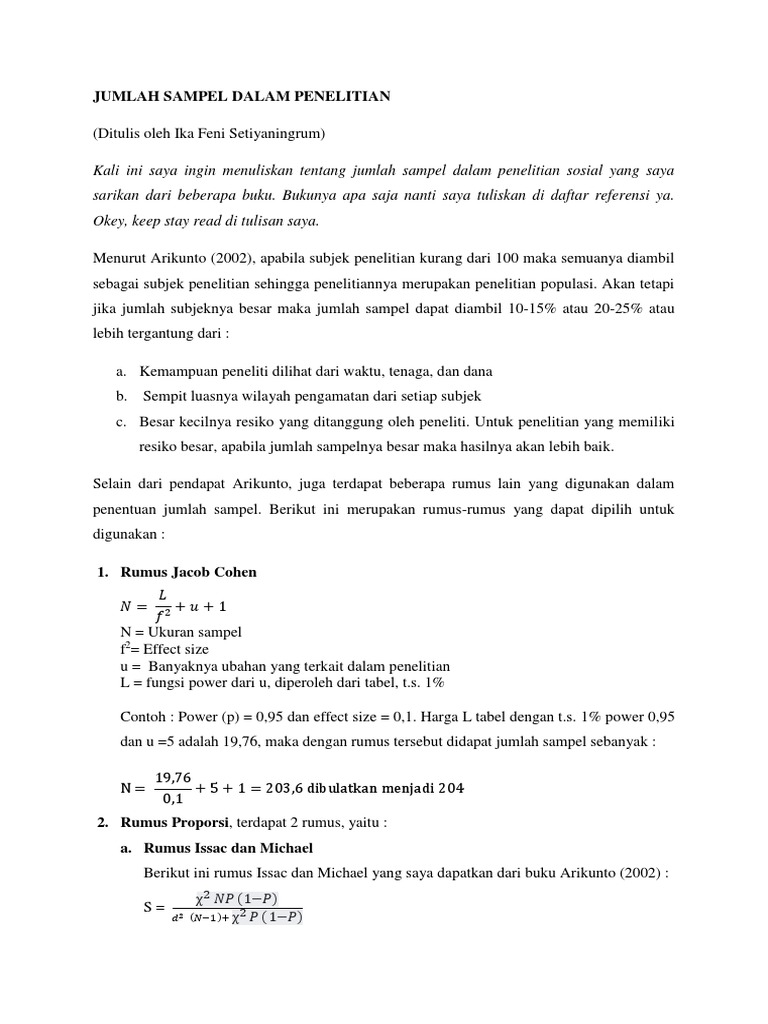 Rumus Penentuan Jumlah Sampel Penelitian | PDF | Metode & Bahan Ajar