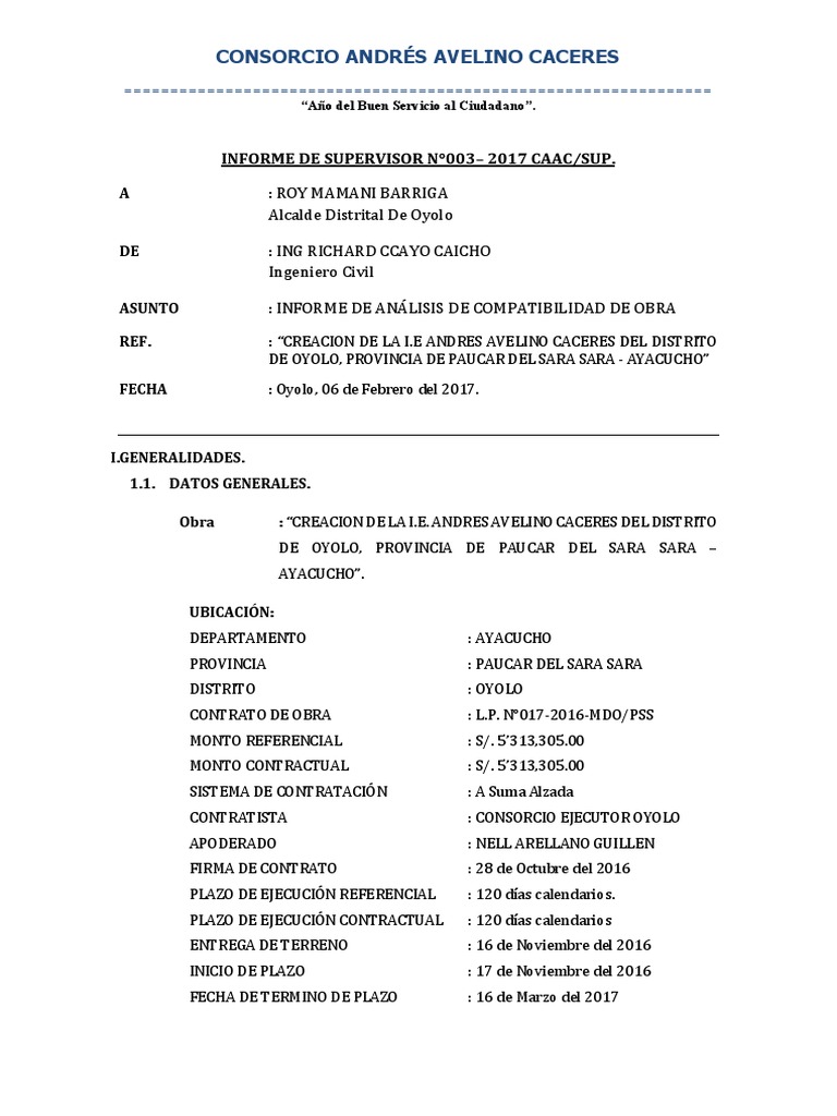 INFORME Adicional y Deductivo SUPERVISOR | PDF | Presupuesto | Hormigón