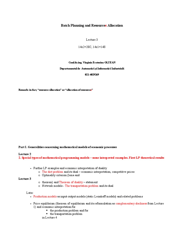 Batch Planning and Resource Allocation: 14x2 28C, 14x1 14S | Download Free PDF | Mathematical ...