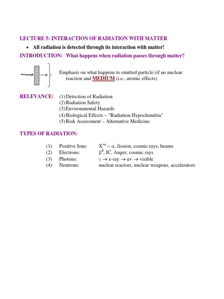 Radiation-Matter Interaction Overview | PDF | Electron | Ion