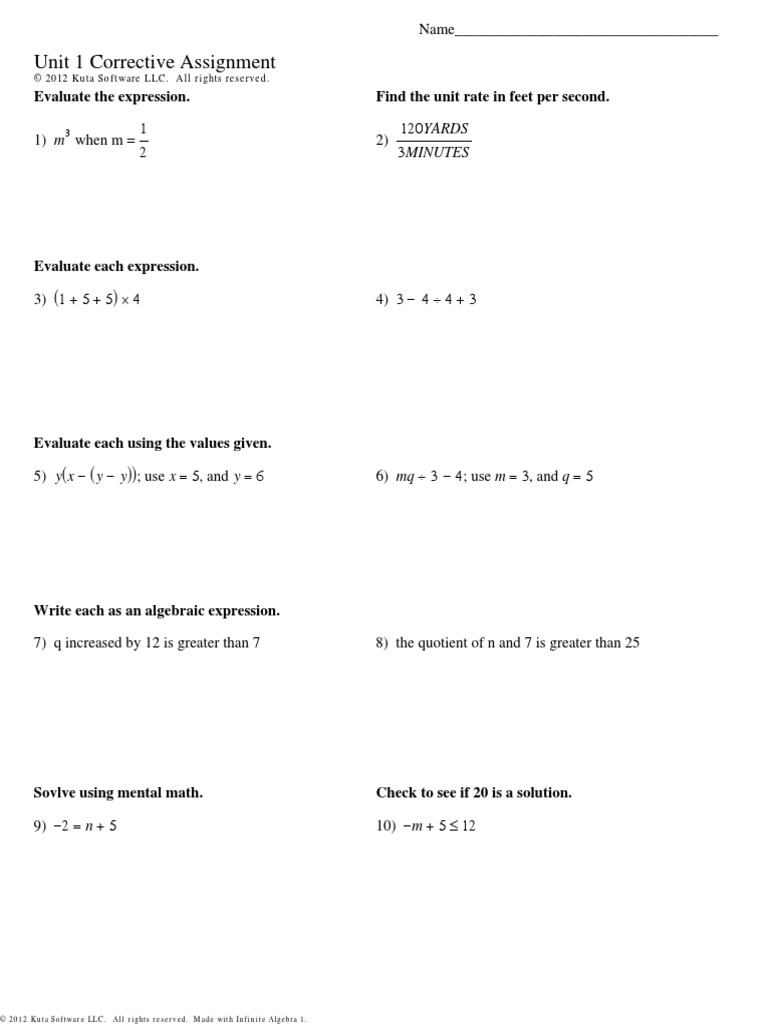 Unit 1 Corrective Assignment: M Yards Minutes | PDF | Function ...