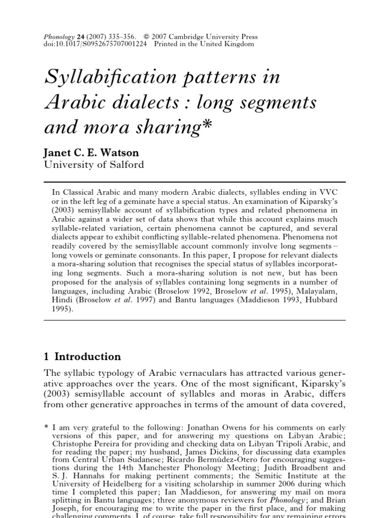 Syllabification in Arabic | PDF | Syllable | Arabic