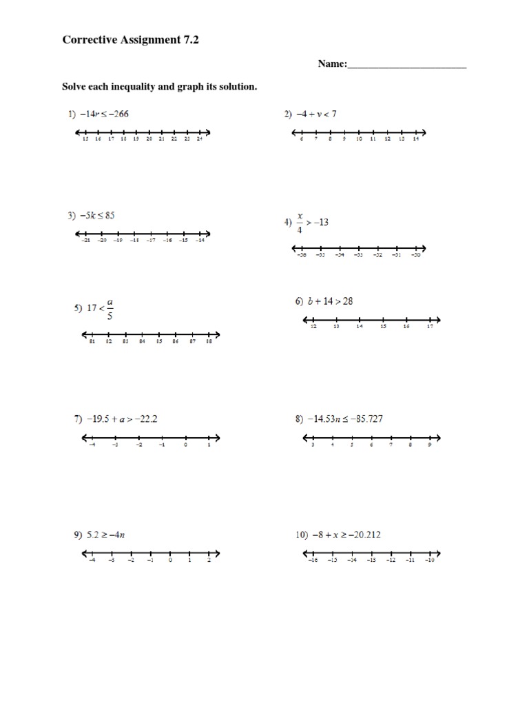 Corrective Assignment 7.2: Name: - Solve Each Inequality and Graph Its ...