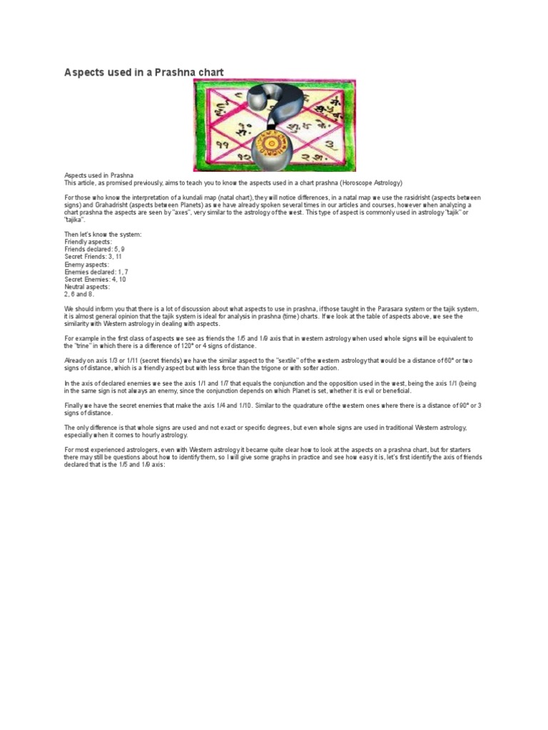 Aspects Used in A Prashna Chart | PDF | Horoscope | Astrology