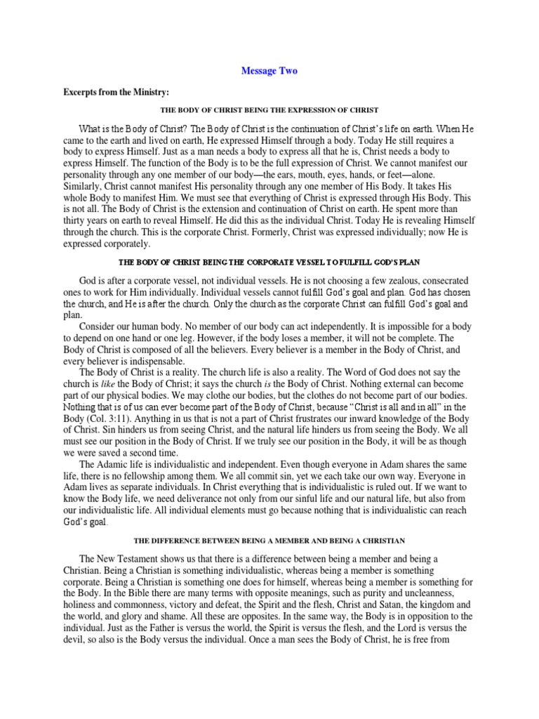 Excerpts From The Ministry:: Message Two | PDF | Body Of Christ ...