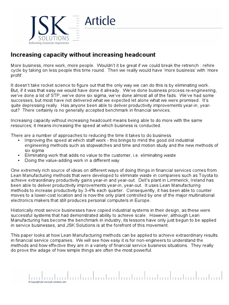 Increasing Capacity Without Increasing Headcount | PDF | Lean ...