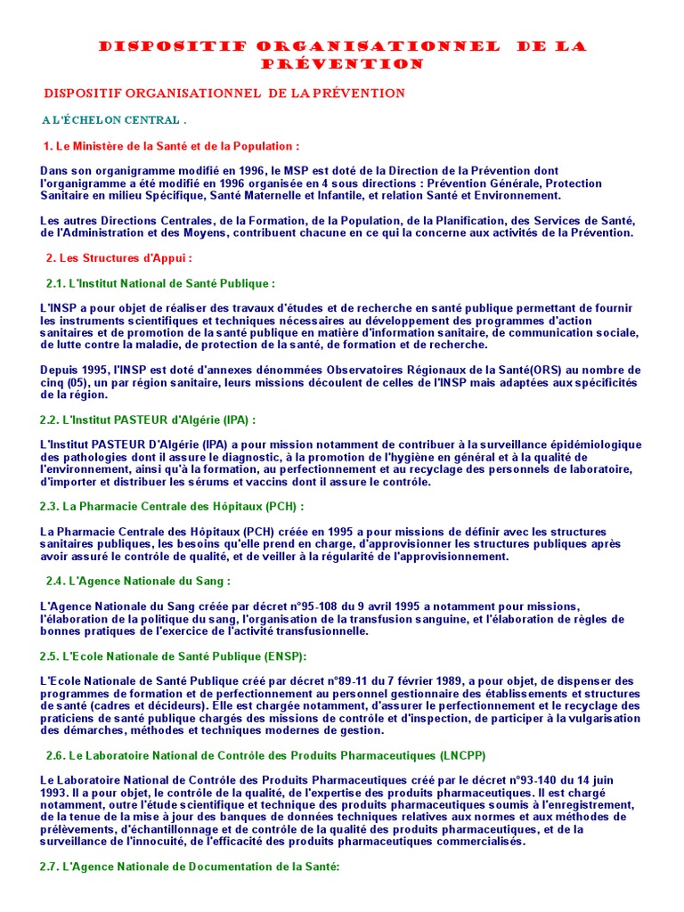 Structure de Prévention Sanitaire en Algérie | PDF | Psychiatrie ...