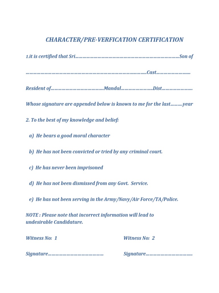 Character/Pre-Verfication Certification | PDF