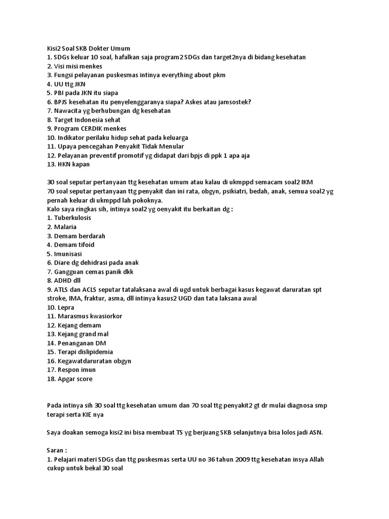 Kisi2 Soal SKB Dokter Umum | PDF