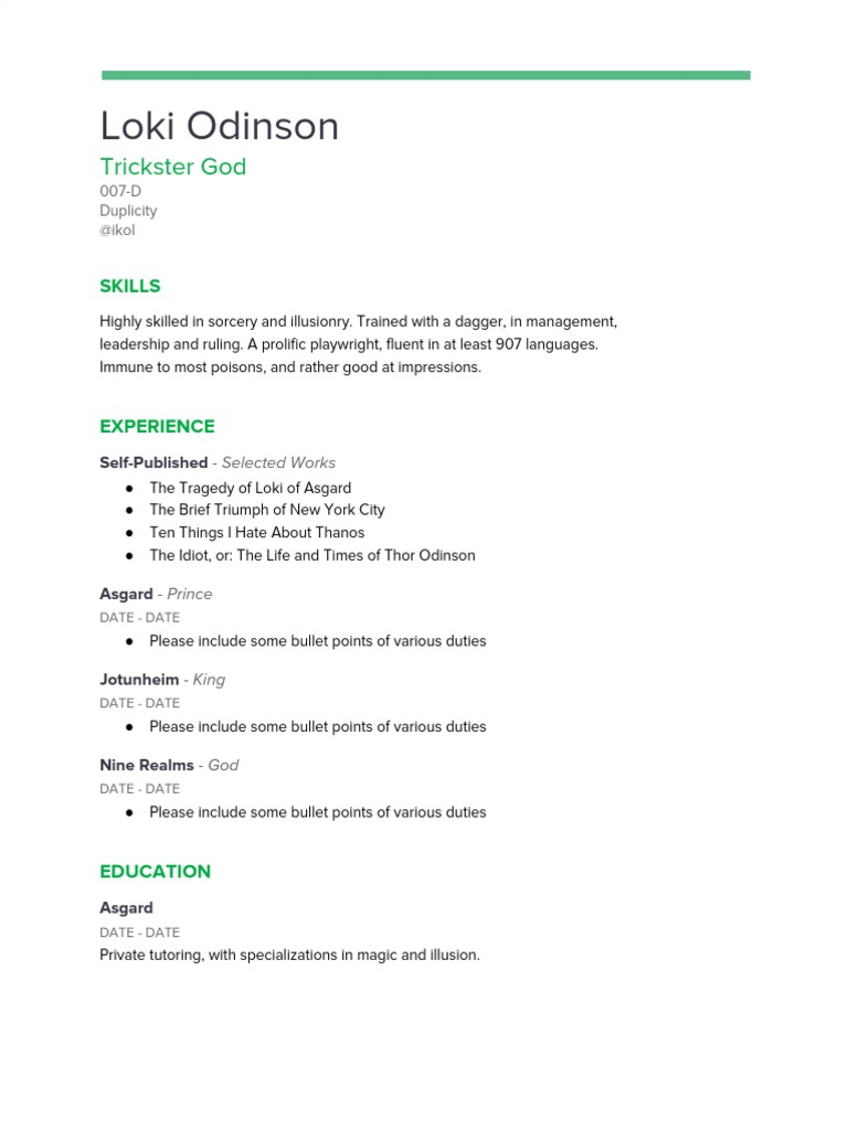 Resume - Loki Odinson | PDF