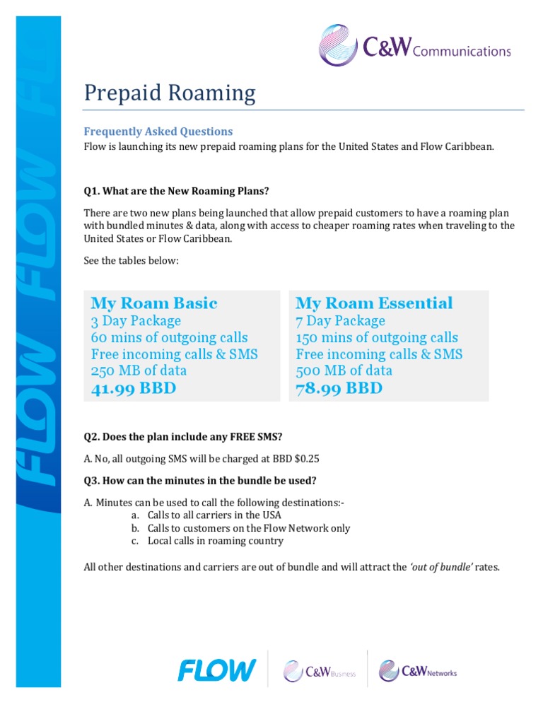 Flow Prepaid & Postpaid Roaming FAQ | PDF | Roaming | Telecommunications