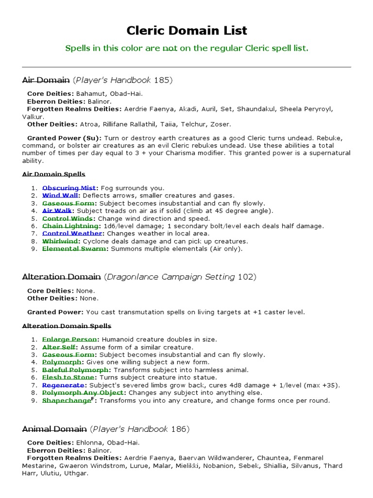 Cleric Domain List | PDF | World Of Eberron | Campaign Settings