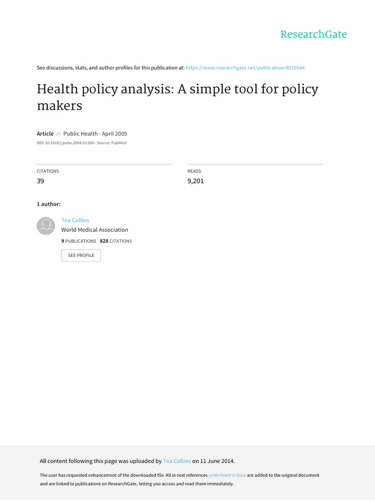Health Policy Tools for Policymakers | PDF | Policy Analysis | Policy