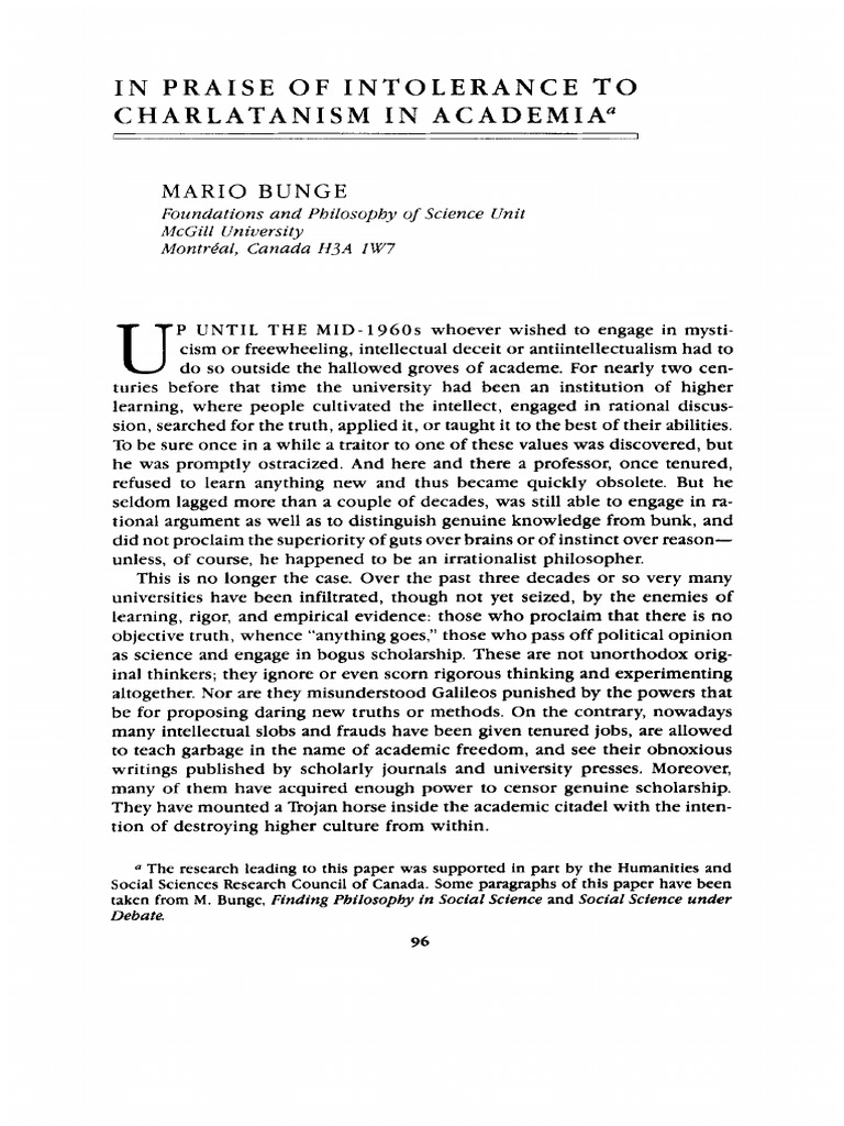 Bunge - in Praise of Intolerance To Charlatanism in Academia - Annals ...