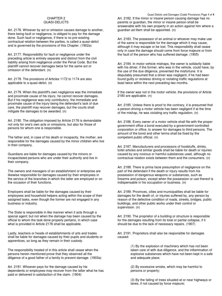 Quasi-Delicts and Damages (Codal Provisions) Page 1 of 4 | PDF ...