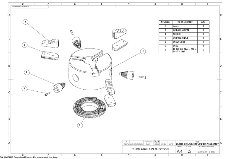 Lathe Chuck Exploded Assembly | PDF | Woodworking | Rotating Machines