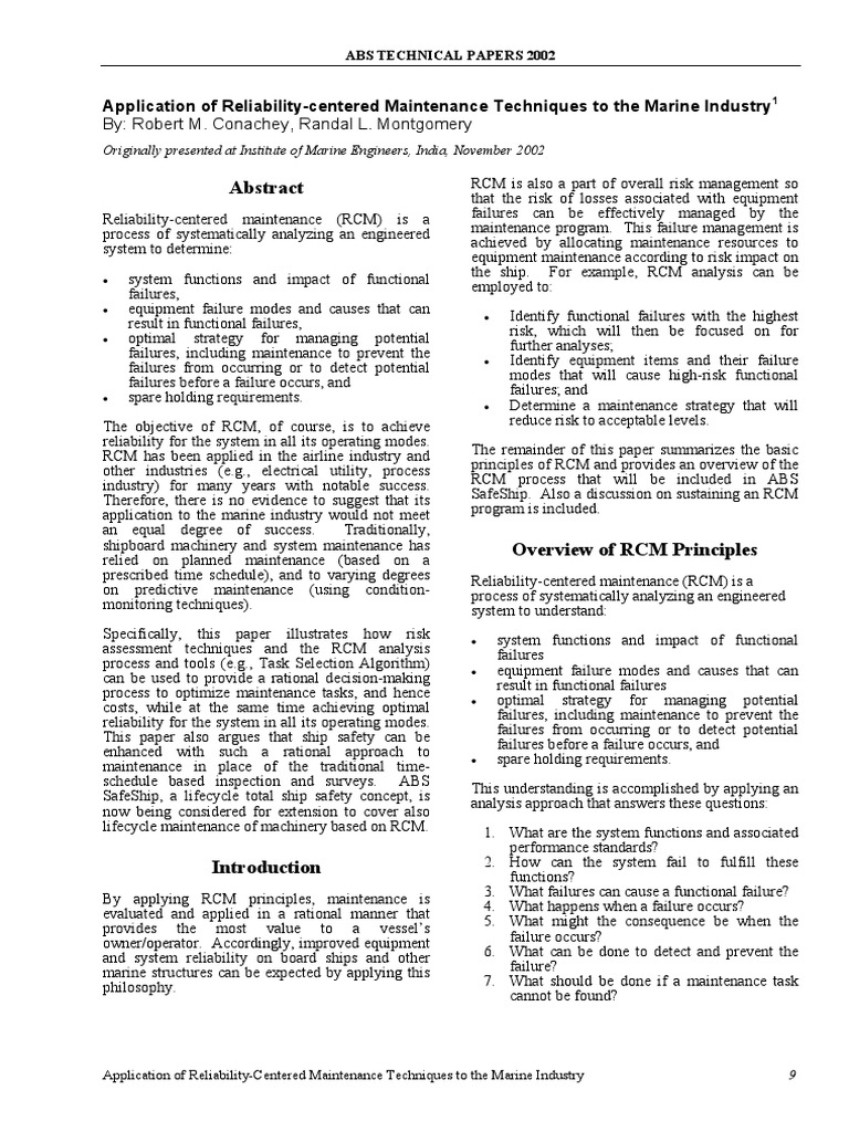 RCM For Marine Applications | PDF | Reliability Engineering | Risk