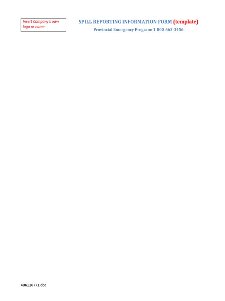 Spill Reporting Information Form: (Template) | PDF