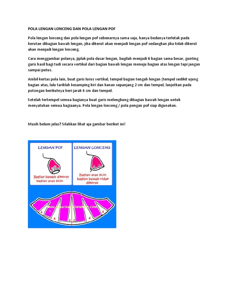 Pola Lengan Lonceng Dan Pola Lengan Pof | PDF